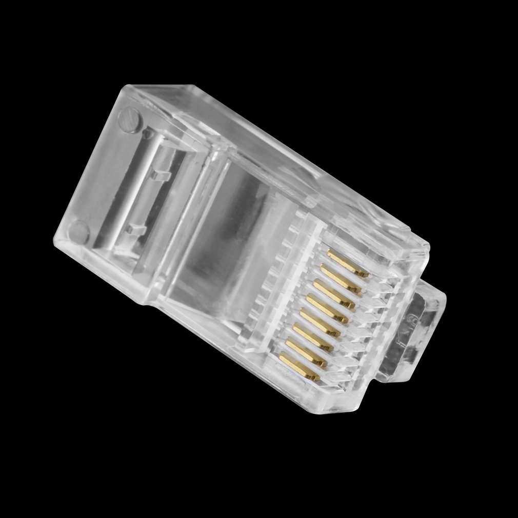 100PCS Universal Crystal Head RJ45 CAT5 CAT5E Modular Plug Gold Plated ...