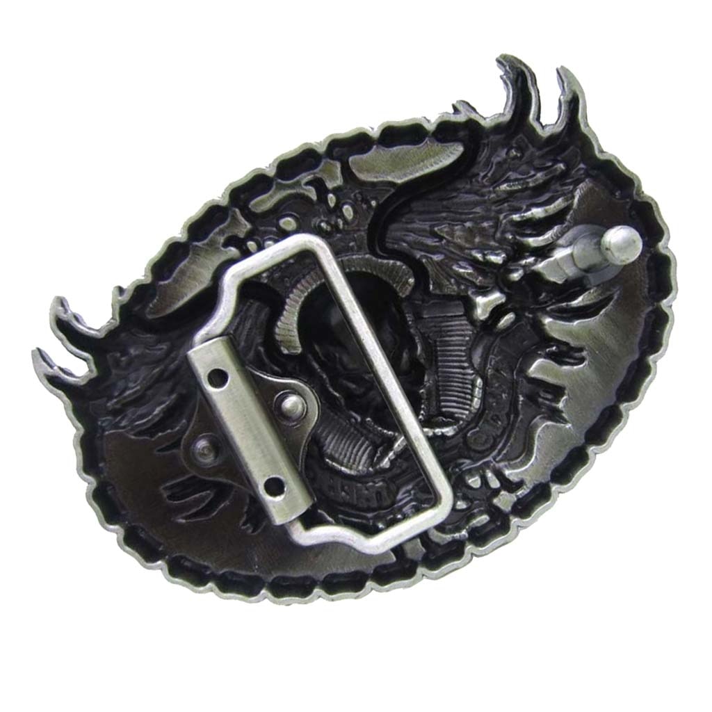 BIKER TO THE BONE Skull Head Vintage Oval Belt Buckle Western Cowboy ...